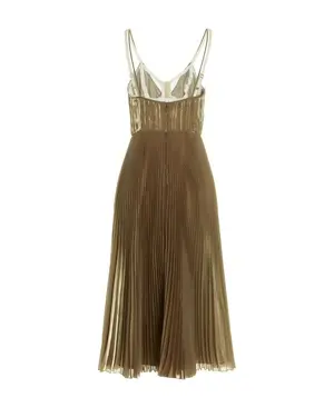 Prada Spaghetti Strap Pleated Midi Dress - Green