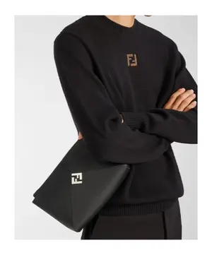 Fendi Lui Logo Plaque Zipped Clutch Bag