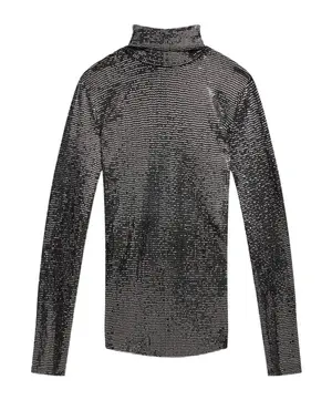 Isabel Marant Étoile Joyela Sequin Embellished High Neck Long Sleeve Top - Black/silver