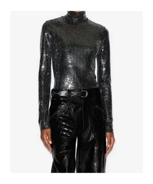 Isabel Marant Étoile Joyela Sequin Embellished High Neck Long Sleeve Top - Black/silver