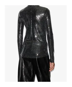 Isabel Marant Étoile Joyela Sequin Embellished High Neck Long Sleeve Top - Black/silver