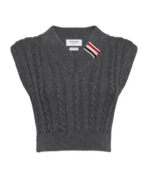 Thom Browne V-neck Cable Knit Cropped Vest