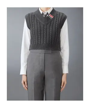 Thom Browne V-neck Cable Knit Cropped Vest