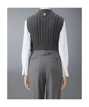 Thom Browne V-neck Cable Knit Cropped Vest