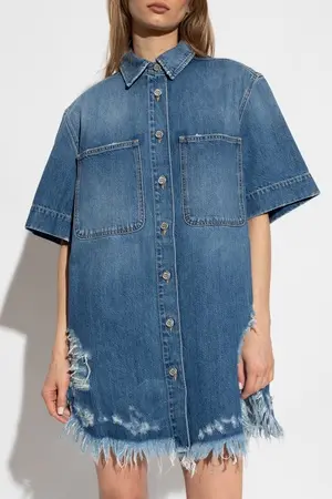 Stella McCartney Ripped-hem Buttoned Denim Shirt Dress