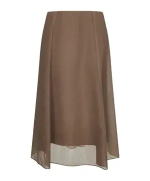 Brunello Cucinelli Brunello Cucinelli Flared Hem Midi Skirt Coffee