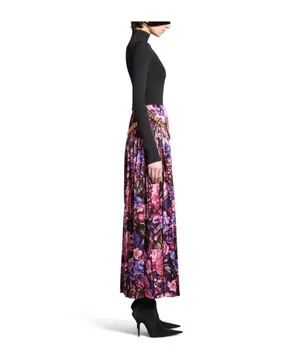 Balenciaga Bouquet Printed Pleated Long Skirt - Purple