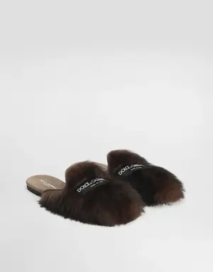 Dolce & Gabbana Shearling Slippers - Brown