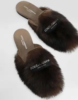 Dolce & Gabbana Shearling Slippers - Brown