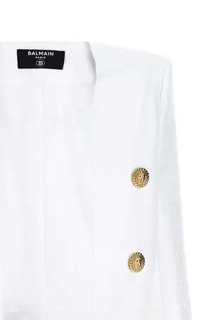 Balmain Logo-engraved Button Textured Blazer