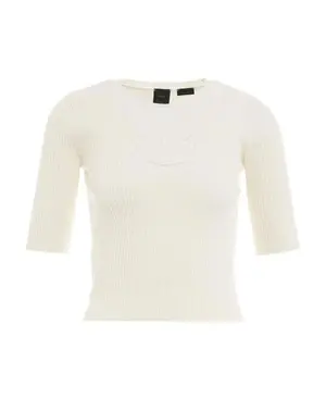 Pinko Round Neck Ribbed Knit Sweater - White