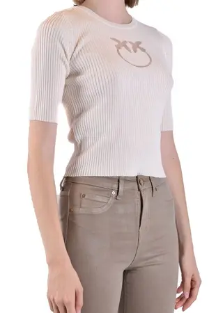 Pinko Round Neck Ribbed Knit Sweater