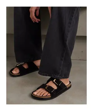 THE ROW Suede Double Buckle Sandals