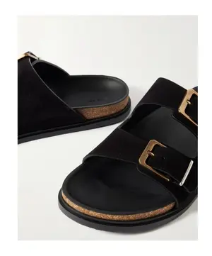 THE ROW Suede Double Buckle Sandals