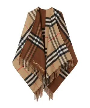 Burberry Checked Fringed-edge Cape - Brown