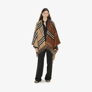 Burberry Checked Fringed-edge Cape - Brown