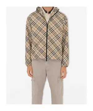 Burberry Checked Hooded Zip-up Jacket