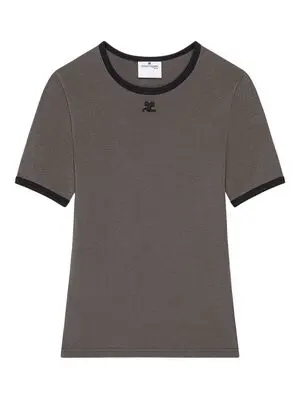 COURREGES Courrèges Crewneck T-shirt With Logo - Bitume/black