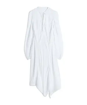 LEMAIRE Long-sleeved Bias Dress With Pleats And Tie Neckline - Chalk