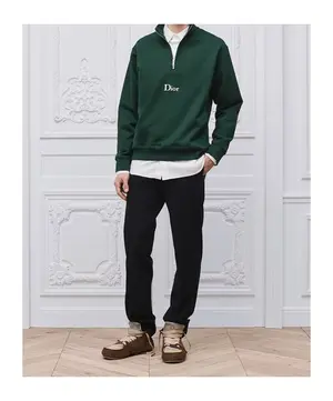 Dior Half Zip Sweatshirt With Embroidered Logo - Green