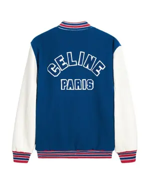 Celine Varsity Jacket In Textured Wool With Contrast Trim