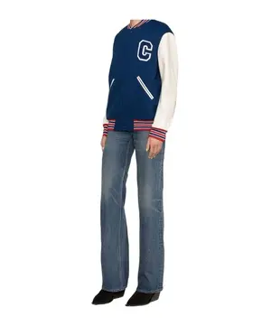 Celine Varsity Jacket In Textured Wool With Contrast Trim