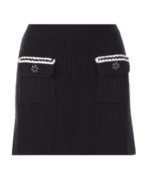 SELF-PORTRAIT Flap-pocket Rib-knit Mini Skirt