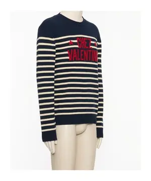 Valentino Garavani Striped Logo Detailed Crewneck Jumper