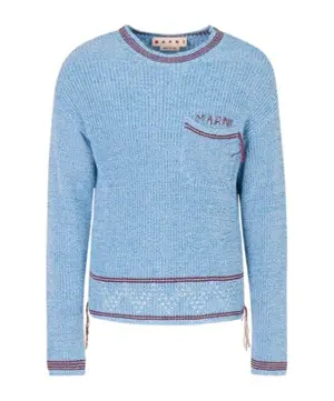 Marni Since '94" Flocked Print Crew Neck Sweater - Celeste