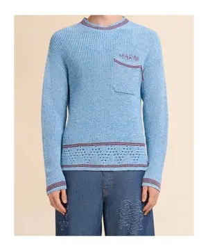 Marni Since '94" Flocked Print Crew Neck Sweater - Celeste