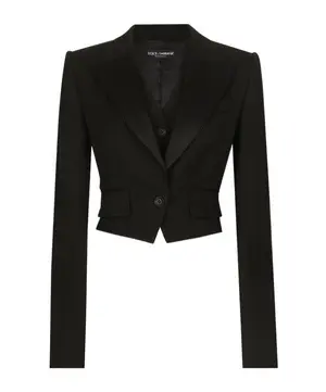 Dolce & Gabbana Dolce Gabbana Cropped Gabardine Tuxedo Jacket - Black