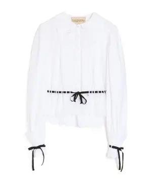 Valentino Garavani Embroidered Tie Detail Long-sleeve Shirt - White