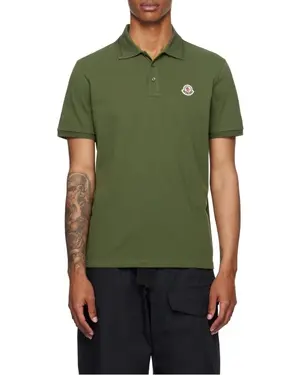 Moncler Logo Patch Short-sleeved Polo Shirt - Khaki
