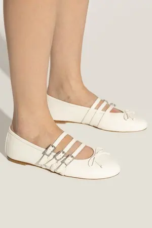 STUART WEITZMAN Celeste Ballet Flats With Crystal Embellished Buckles - White