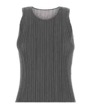Issey Miyake Sleeveless Pleated Round Neck Top - No