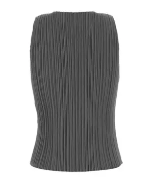Issey Miyake Sleeveless Pleated Round Neck Top - No