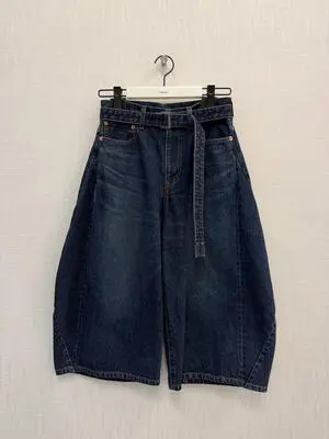 Sacai Belted Cropped Wide-leg Denim Shorts