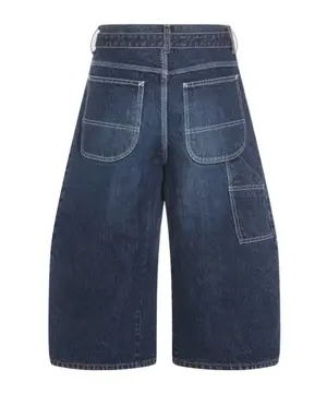Sacai Belted Cropped Wide-leg Denim Shorts - Blue