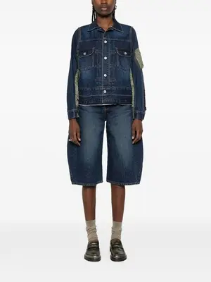 Sacai Belted Cropped Wide-leg Denim Shorts - Blue