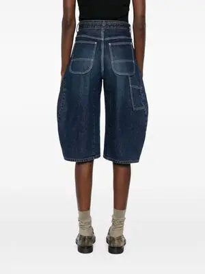 Sacai Belted Cropped Wide-leg Denim Shorts - Blue