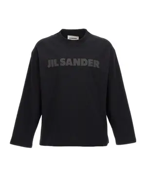 JIL SANDER Logo Print Long Sleeve T-shirt - Black