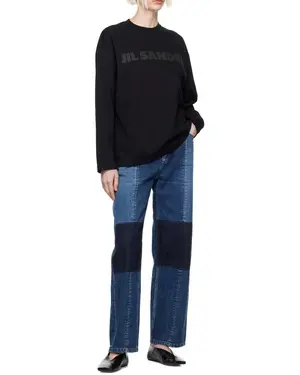 JIL SANDER Logo Print Long Sleeve T-shirt - Black