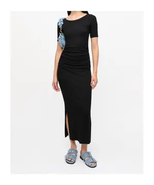 GANNI Soft Cotton Ribbed Ruched Dress