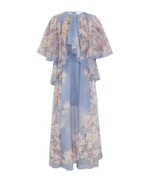 Zimmermann Teal Blue Botanical Floral Tiered Maxi Dress