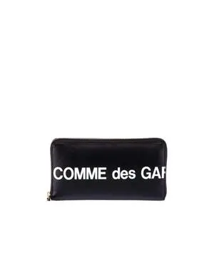 Comme Des Garçons Logo Printed Zipped Wallet - Black