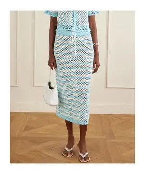 Simkhai Striped Crochet Midi Skirt
