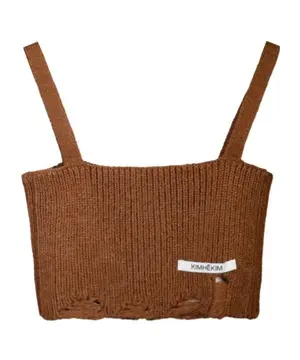 KIMHEKIM Ribbed Knit Top With Thin Shoulder Straps And Zipper Detail