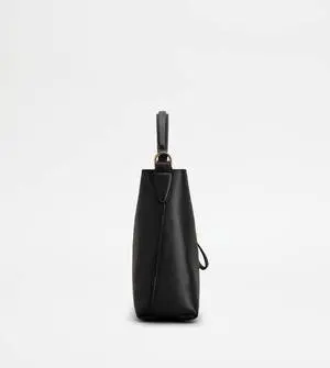 TOD'S Timeless Mini Bucket Bag In Soft Calfskin Leather - Black