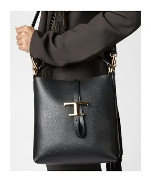 TOD'S Timeless Mini Bucket Bag In Soft Calfskin Leather - Black
