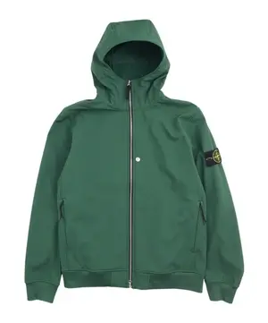 Stone Island Logo Patch Zip-up Hooded Jacket - Green